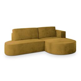 ECKSOFA CORTIO M R-S Gelb Velours-Stoff mit Schlaffunktion