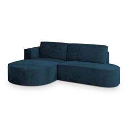 ECKSOFA CORTIO M L-S Blau Velours-Stoff mit Schlaffunktion