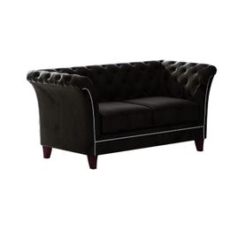 CHESTERFIELD-SOFA 2-Sitzer Fusion Schwarz Samt