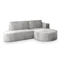 ECKSOFA CORTIO M R-S Hellgrau Velours-Stoff mit Schlaffunktion