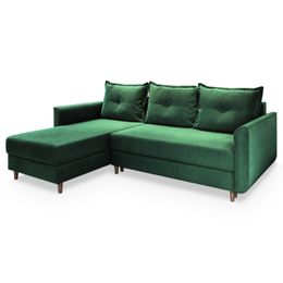ECKSOFA PISAN L-S Gr&uuml;n Pl&uuml;sch-Stoff mit Schlaffunktion