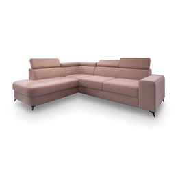 ECKSOFA ALVORO L-S Rosa Velours-Stoff mit Schlaffunktion