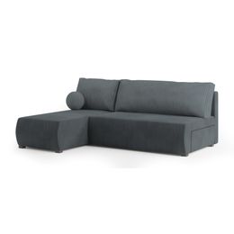 ECKSOFA PARVELO Grau Pl&uuml;sch-Stoff mit Schlaffunktion