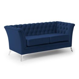 CHESTERFIELD-SOFA 2-sitzer Whitby Marineblau Samt mit silbernen F&uuml;&szlig;en