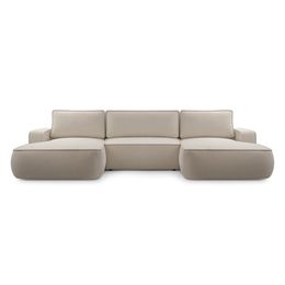 WOHNLANDSCHAFT SOLO Beige Boucle-Stoff mit Schlaffunktion