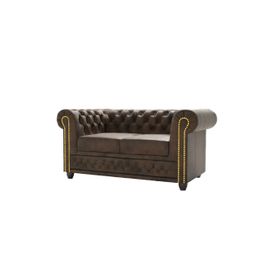 CHESTERFIELD-SOFA 2-sitzer Flux Dunkelbraun Microfaser Vintageoptik