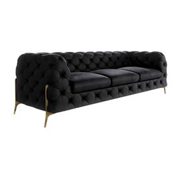 CHESTERFIELD-SOFA 3-Sitzer Lexi Schwarz Samt