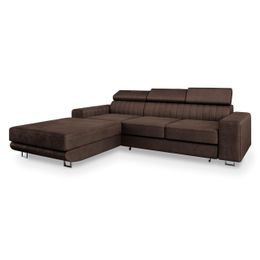 ECKSOFA NOTO L-S Braun Velours-Stoff mit Schlaffunktion