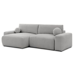 ECKSOFA Puffy mit Schlaffunktion und Bettkasten - besonders weich und puffig aus Grau Webstoff - Ottomane links