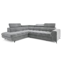 ECKSOFA MORIVA L-S Hellgrau Velours-Stoff mit Schlaffunktion
