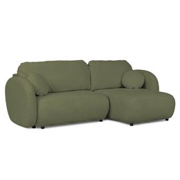 ECKSOFA Candy mit Schlaffunktion Gr&uuml;n Boucl&eacute;-Stoff - Ottomane rechts