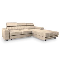 ECKSOFA NOTO R-S Creme Velours-Stoff mit Schlaffunktion
