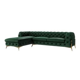 ECKSOFA Chesterfield Lexi Flasche Gr&uuml;n Samt, Ottomane links