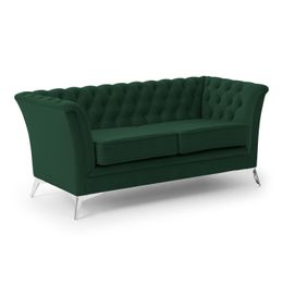 CHESTERFIELD-SOFA 2-sitzer Whitby Flaschengr&uuml;n Samt mit silbernen F&uuml;&szlig;en