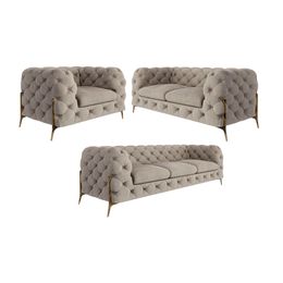 SITZGARNITUR 3+2+1 Chesterfield Lexi Dunkle Creme Samt