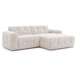 ECKSOFA Kozy im Bumpy-Design mit fester R&uuml;ckenlehne aus weichem Beige Chenille-Stoff - Ottomane rechts