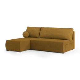 ECKSOFA PARVELO Gelb Pl&uuml;sch-Stoff mit Schlaffunktion