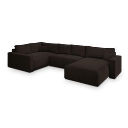 WOHNLANDSCHAFT VELAMI L-S Braun Velours-Stoff mit Schlaffunktion