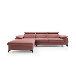 ECKSOFA FIORE Rosa Velours-Stoff mit Schlaffunktion