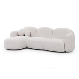 ECKSOFA Nuvola mit abgerundetem Design Wei&szlig; Boucl&eacute;-Stoff - Ottomane Links