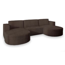WOHNLANDSCHAFT VEZZO P Braun Kordstoff mit Schlaffunktion