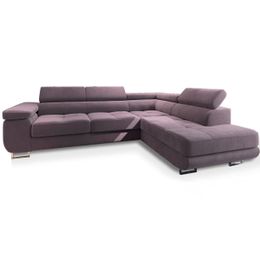 ECKSOFA SELVA R-S Lila Velours-Stoff mit Schlaffunktion