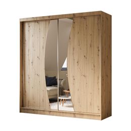 SCHWEBET&Uuml;RENSCHRANK VOCE 200/216/61 cm 2-t&uuml;rig mit Spiegel Eiche Artisan