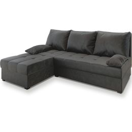 ECKSOFA RITA Grau Pl&uuml;sch-Stoff mit Schlaffunktion