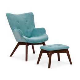 LOUNGESESSEL mit Fu&szlig;hocker Lenari T&uuml;rkis Cordstoff mit F&uuml;&szlig;en in Braun