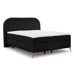 BOXBETT Sonna 160/200 cm Schwarz Boucl&eacute;-Stoff mit abgerundetem Kopfteil und mit goldenen Metallf&uuml;&szlig;en
