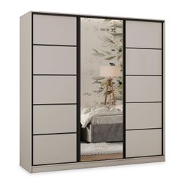 SCHWEBET&Uuml;RENSCHRANK PINA 200/205/58 cm 3-t&uuml;rig mit Spiegel und 4 Schubladen Kaschmir