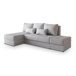 ECKSOFA NORVI Hellgrau Geflochtener Stoff mit Schlaffunktion