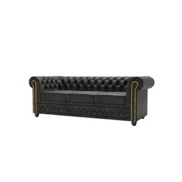 CHESTERFIELD-SOFA 3-sitzer Flux Anthrazit Microfaser Vintageoptik