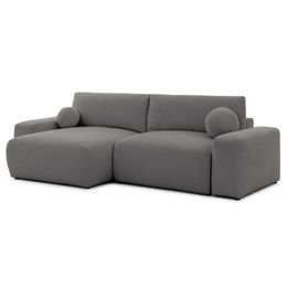 ECKSOFA Puffy mit Schlaffunktion und Bettkasten - besonders weich und puffig aus Taupe Webstoff - Ottomane links