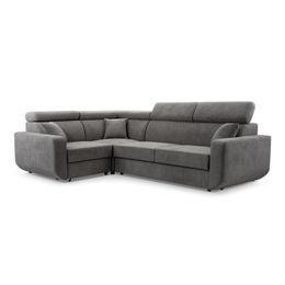 ECKSOFA RENO Grau Pl&uuml;sch-Stoff mit Schlaffunktion