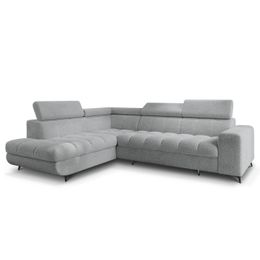 ECKSOFA MORIVA Q L-S Hellgrau Boucle-Stoff mit Schlaffunktion