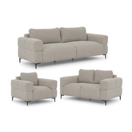 SITZGARNITUR 3+2+1 Cardea in Bubble-Optik aus weichem Taupe Strukturstoff mit hohem Sitzkomfort