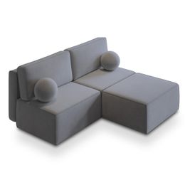 ECKSOFA VARNA M Grau Velours-Stoff mit Schlaffunktion