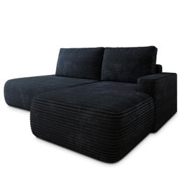 ECKSOFA AVINI T R-S Schwarz Kordstoff mit Schlaffunktion