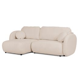ECKSOFA Candy mit Schlaffunktion Hellbeige Boucl&eacute;-Stoff - Ottomane links