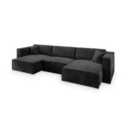 WOHNLANDSCHAFT SARMO M Schwarz Velours-Stoff mit Schlaffunktion