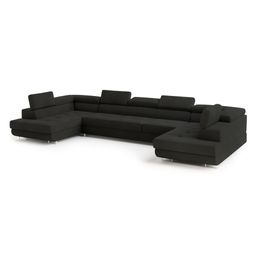 WOHNLANDSCHAFT ISOLANO Schwarz Velours-Stoff mit Schlaffunktion