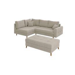ECKSOFA inkl. Hocker Henrik Beige Boucle - Ottomane links