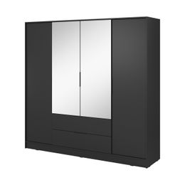 DREHT&Uuml;RENSCHRANK CATERINA 206/200/51 cm 4-t&uuml;rig mit Spiegel Schwarz