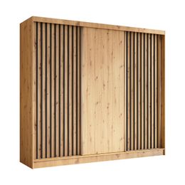 SCHWEBET&Uuml;RENSCHRANK LAMELLO 240/216/61 cm 3-t&uuml;rig Eiche Artisan