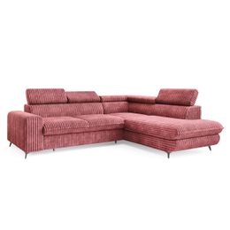 ECKSOFA VELISS Rosa Kordstoff mit Schlaffunktion