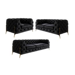 SITZGARNITUR 3+2+1 Chesterfield Lexi Schwarz Samt