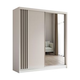 SCHWEBET&Uuml;RENSCHRANK NELVIA 200/216/61 cm 2-t&uuml;rig mit Spiegel Wei&szlig;