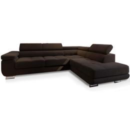 ECKSOFA SELVA R-S Braun Velours-Stoff mit Schlaffunktion