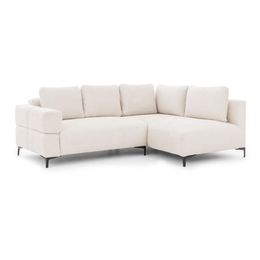ECKSOFA Cardea in Bubble-Optik aus weichem Creme Strukturstoff mit hohem Sitzkomfort - Ottomane rechts